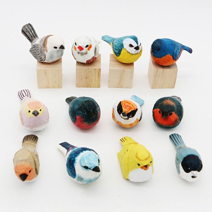 DISFUNNY Cute Wood Carving Bird Handmade Mini Small Bird Ornament ...