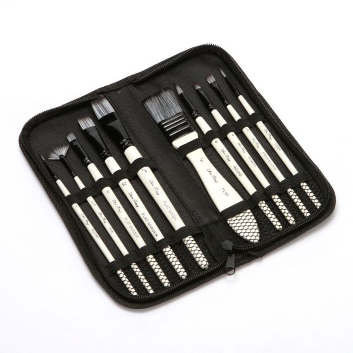 GJ56 10Pcs/set ปลายผมไนลอน ชุดแปรงทาสี มืออาชีพอย่างมืออาชีพ มัลติฟังก ...