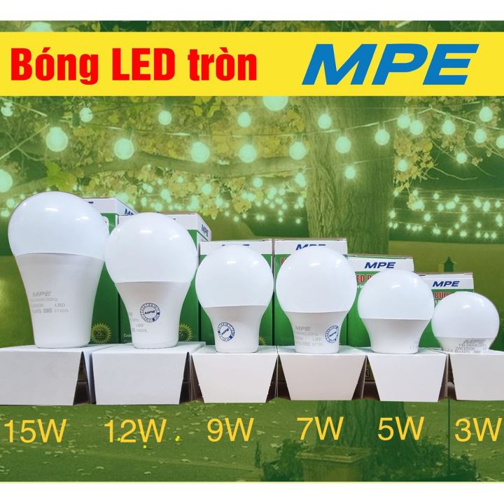 Bóng đèn led MPE các loại 3W, 5W, 7W, 9W, 12W, 15W đui E27 sáng trắng ...