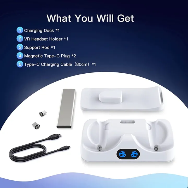 Charging Station for PSVR2 Controllers with Headset Holder, Virtual ...