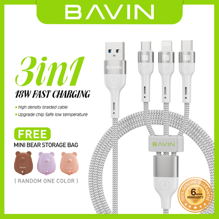 BAVIN CB236-3 3 in 1 Fast Charging Braided Cable 18W, 12W High Density ...