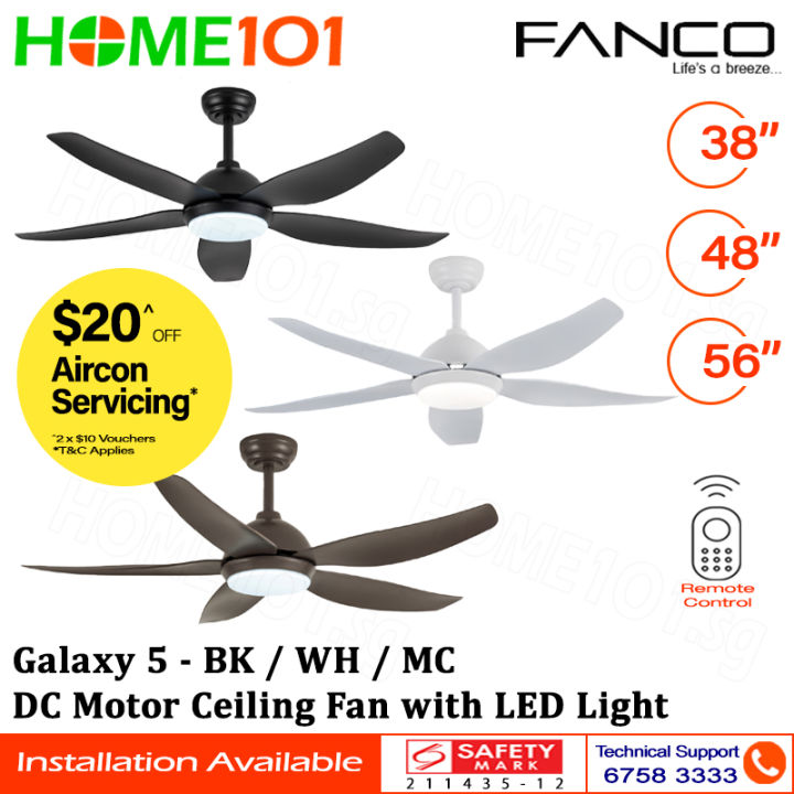 Fanco DC Motor Ceiling Fan with LED Light & Remote Control 38" / 48 ...