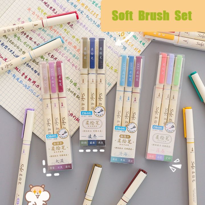 3 Pieces/Set Multicolor Fiber Hook Liner Pen Students Use Calligraphy ...