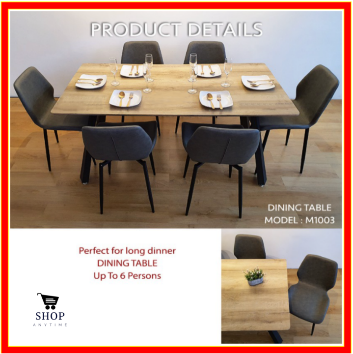 Modern L160cm Dining Table with Oak Wood & Metal leg | Meja Makan | Lazada