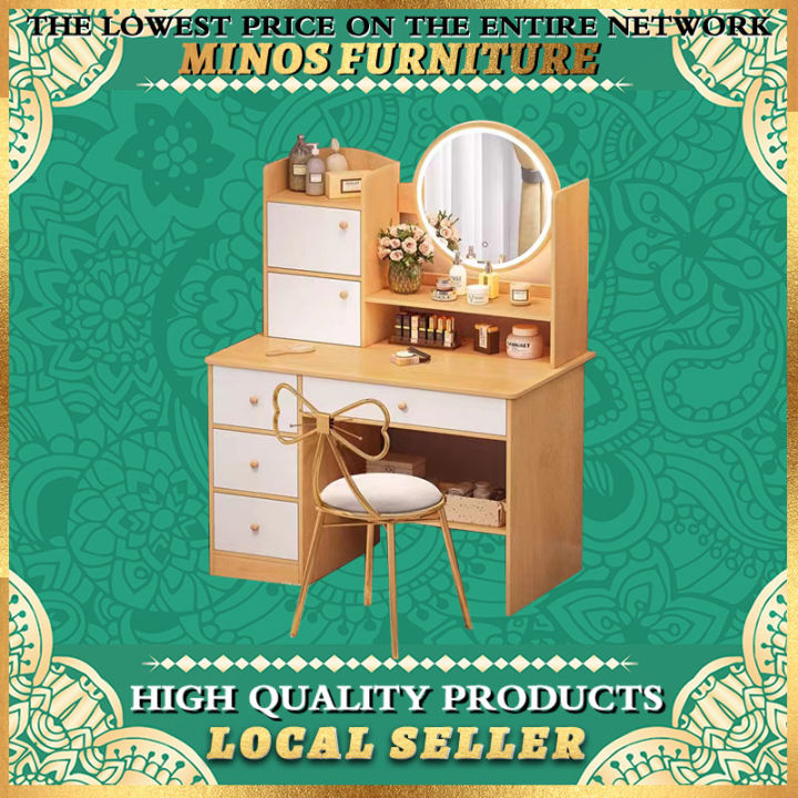 Minos Nordic dressing table with LED vanity mirror and drawer organizer ...