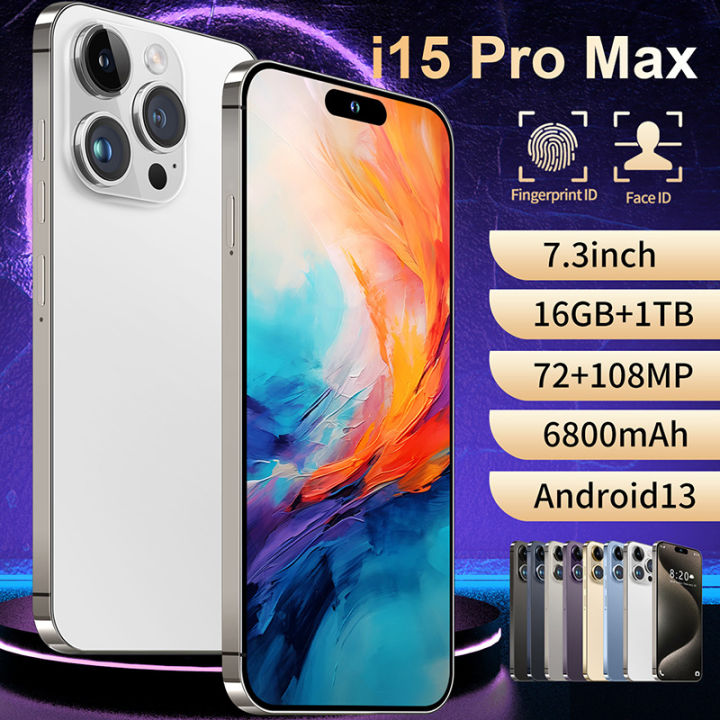 7.3 นิ้วหน้าจอลายนิ้วมือปลดล็อค i15pro Max มาร์ทโฟน GPRS นำทางตำแหน่งโทรศัพท์มือถือ 128GB สำหรับ ...