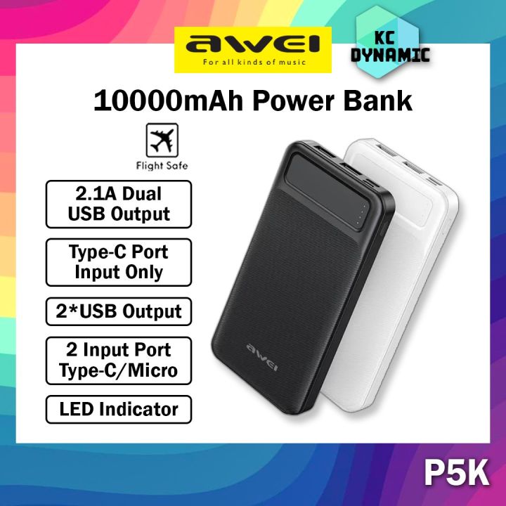 Awei P5K 10000mAh Powerbank Dual USB Charging Slim Pawer Bank Portable ...