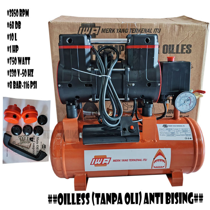 IWA Air Compressor 1 HP Tangki 10 Liter / Mesin Kompresor Listrik Angin ...