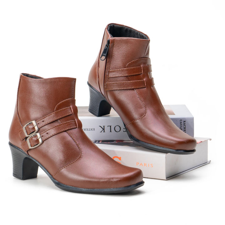 Sepatu Wanita Boot Kerja Kantor Kulit Formal Cewek PDH Resleting Hak ...