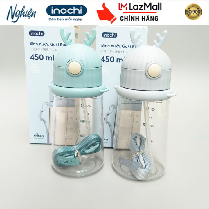 Bình nước INOCHI cho bé Goki Rudy 450ml nhựa Tritan an toàn có dây đeo ...