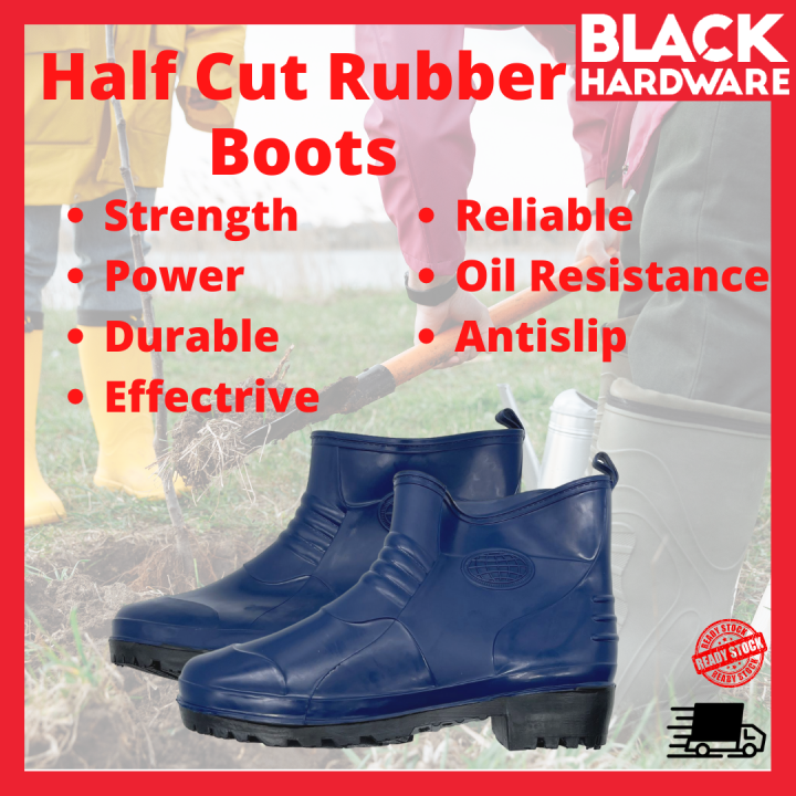 Black Hardware Half Cut Rubber Rain Boots Women Man Kasut Hujan Getah ...