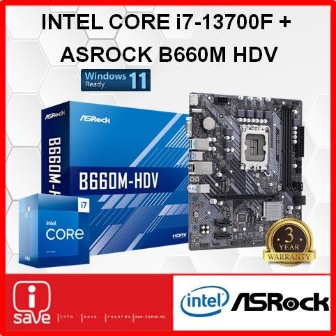 ASROCK B660M HDV B660 LGA1700 Motherboard + Intel 12TH / 13TH GEN CORE ...