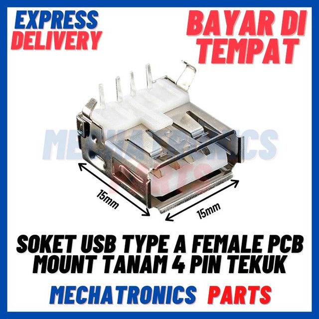 ELC[SOC-9158] SOKET USB TYPE A FEMALE PCB MOUNT TANAM 4 PIN TEKUK ...