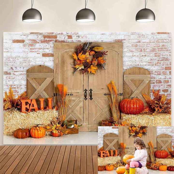 7x5ft Autumn Thanksgiving Photography Backdrop Fall Rustic Wooden Door ...