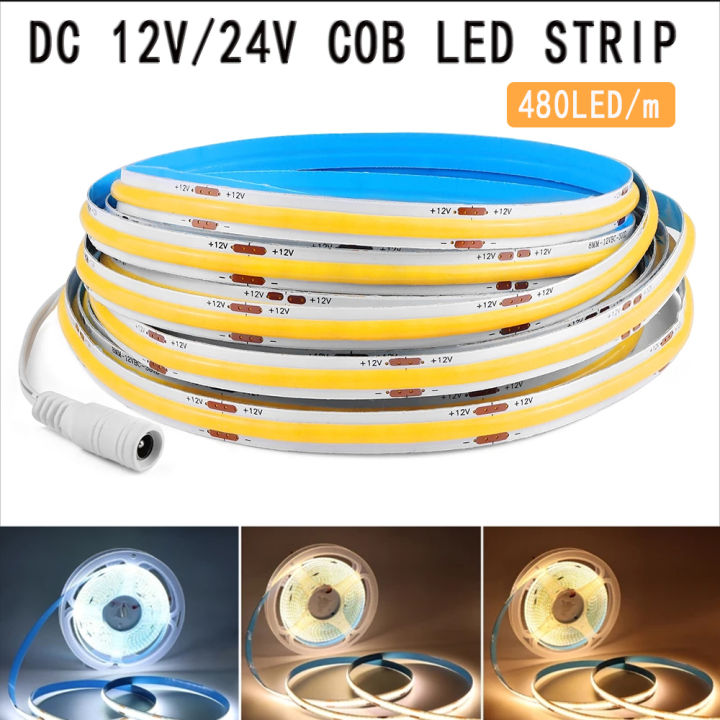Cob Led Strip Light Flexible High Density 8mm Width 480led 3000k 4000k