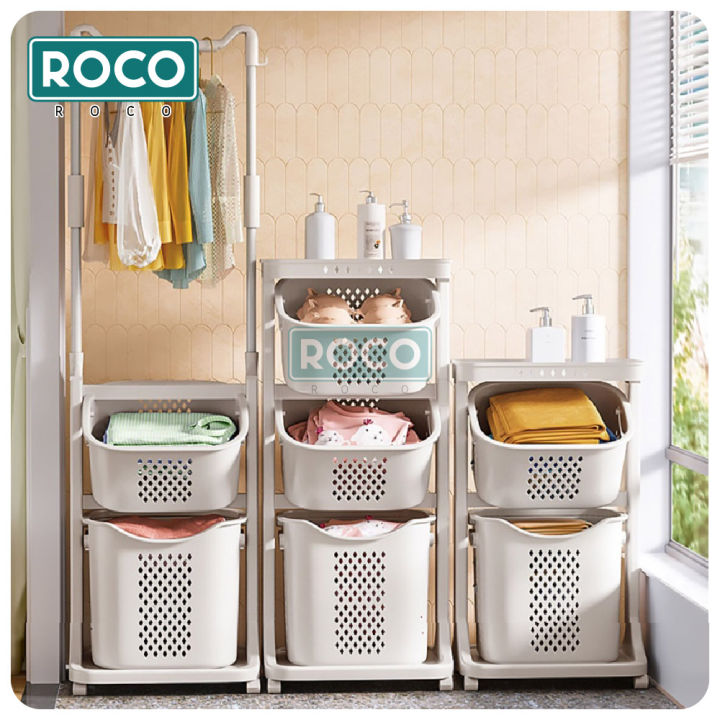 ROCO Stackable Plastic Bathroom Storage Dirty Laundry Basket Trolley ...