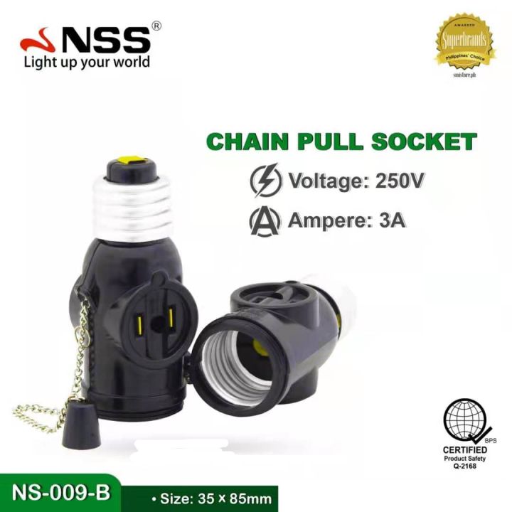 NSS Pull Chain / Chain Pull Socket w/ 2 Flat Pin Outlets NS-009-B ...