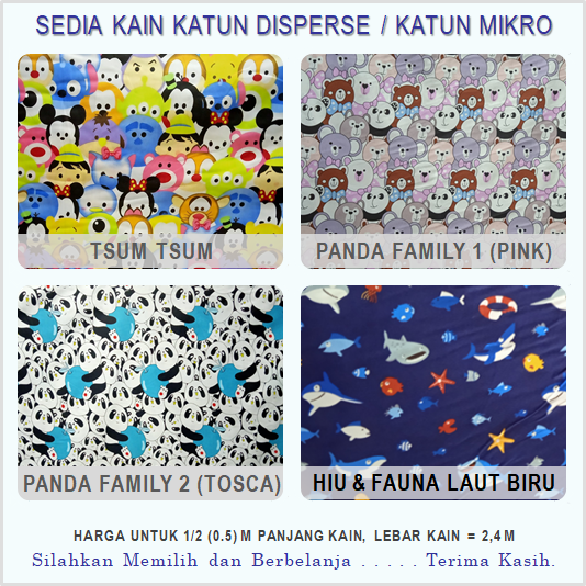 Kain Polymicro Motif TSUM TSUM, PANDA FAMILY 1 dan 2, HIU FAUNA LAUT ...