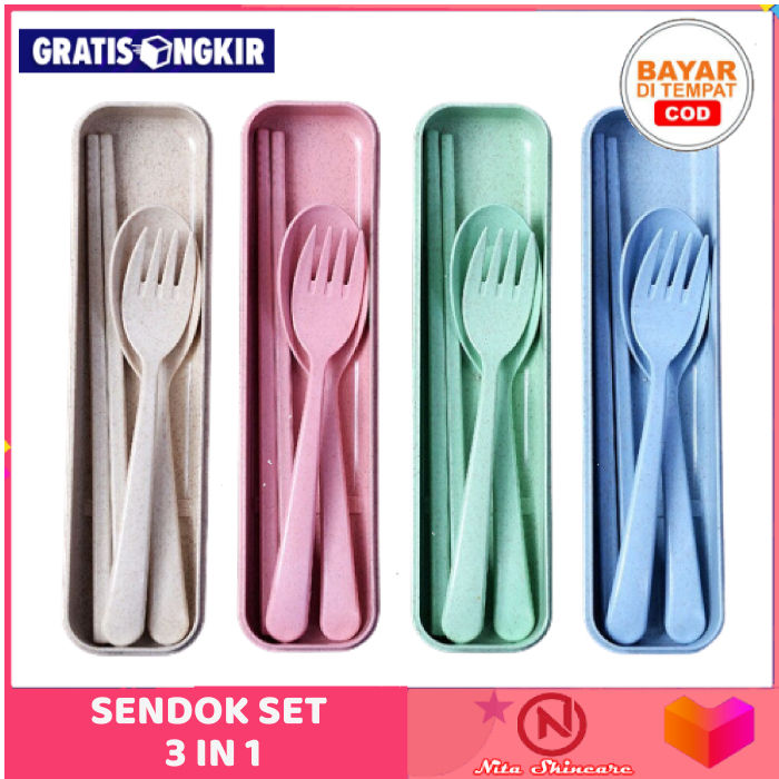 Nita Skincare - Sendok Set Jerami Wheat 3 in 1 Alat Makan Set Jerami ...