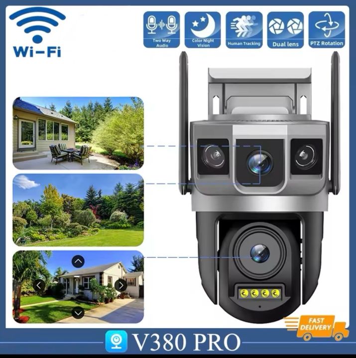 V380 pro 3 เลนส์ 3 หน้าจอบ้านกล้องวงจรปิดไร้สาย WIFI PTZ การเชื่อมต่อ ...