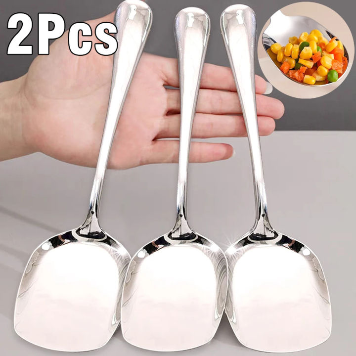 2Pcs Stainless Steel Thicken Large Size Spoon Long Handle Hot Pot Spoon ...