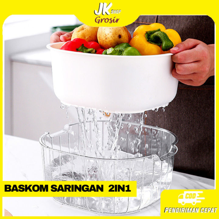 JK - Baskom Cuci Transparan 2in1 Dengan Saringan | Peniris Buah dan ...