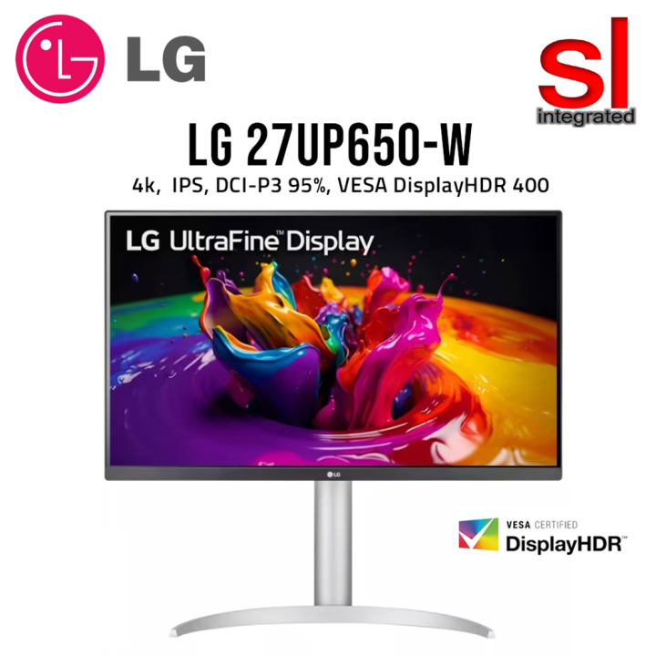 LG Monitor 27UP650-W 27" UHD (3840 x 2160), IPS 60hz VESA DisplayHDR 400, DCI-P3 95% Color Gamut ...