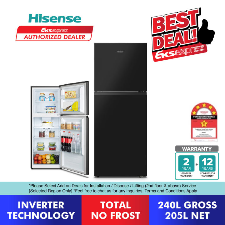 Hisense 2 Door Inverter Fridge 240L RT286N4ABN Refrigerator / Peti Sejuk 2 Pintu | Lazada