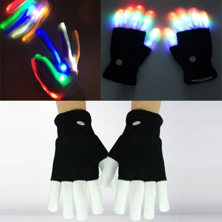 1pair LED Flashing Magic Glove Glow In The Dark Toys Light Up Finger ...