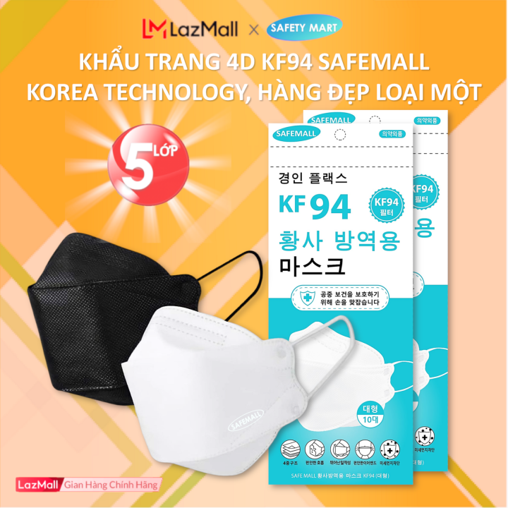 Thùng 300/200/100 chiếc Khẩu trang y tế KF94 SafeMall Korea Technology, 5 lớp vải kháng khuẩn ...