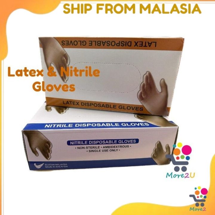 [100pcs] Sarung Tangan Getah & Nitril Gred A – Pakai Buang Tanpa Serbuk ...