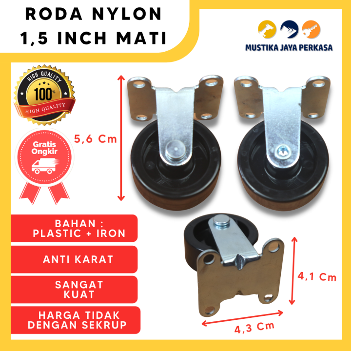 Roda Troli Nylon 1.5 Inch Trolley Nilon Hitam Kuat Besi Stainless Mati ...