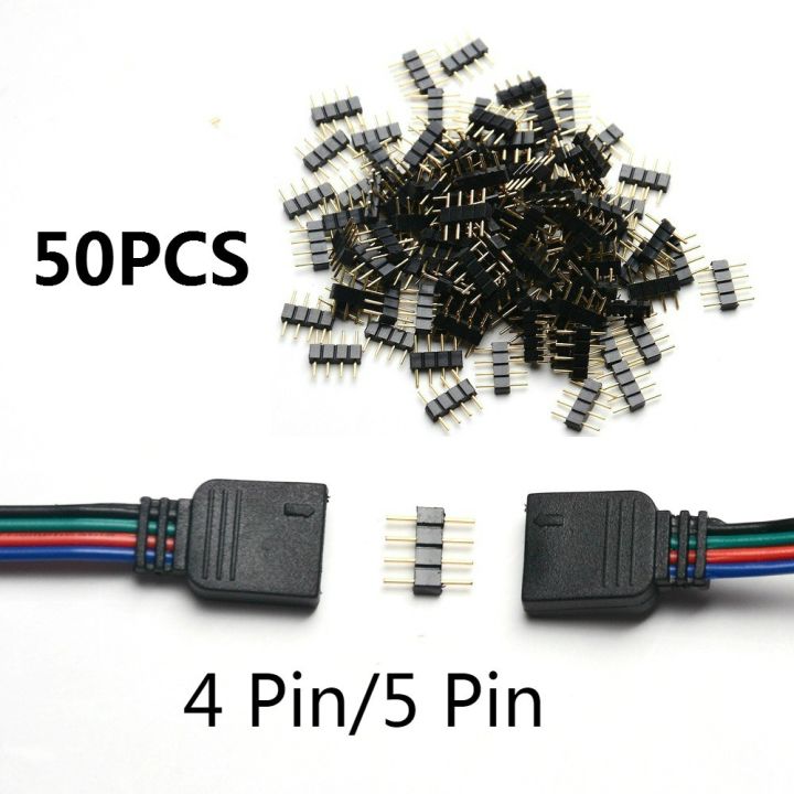 50pcs 4 Pin 5 Pin RGB Needle Connector Adapter Male Type Double 4 Pin/5 ...