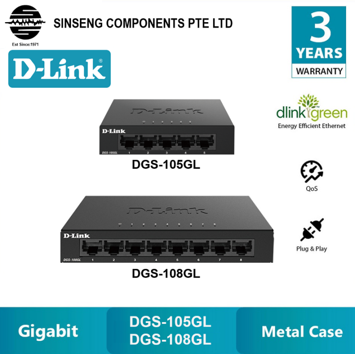 D-Link Network Switch DGS-105GL 5 Port / DGS-108GL 8 Port Gigabit Metal ...