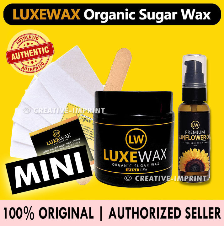 Luxewax Organic Sugar Wax Kit Mini Trial Version 150g75g Jar Wax Strips Applicator Care
