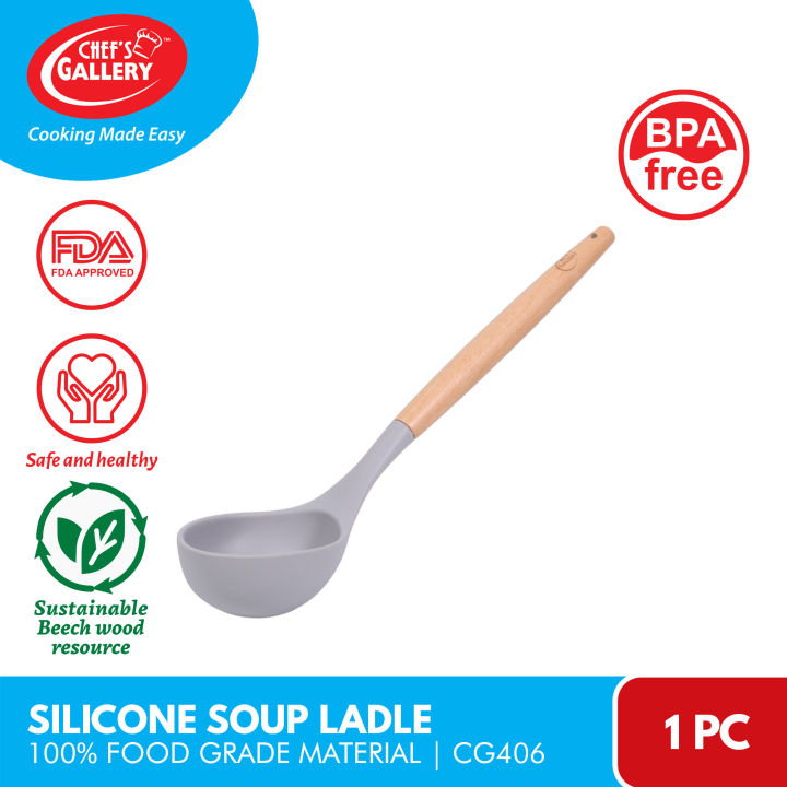 Chef's Gallery Silicone Soup Ladle with Beech Wood Handle | 100% Food ...