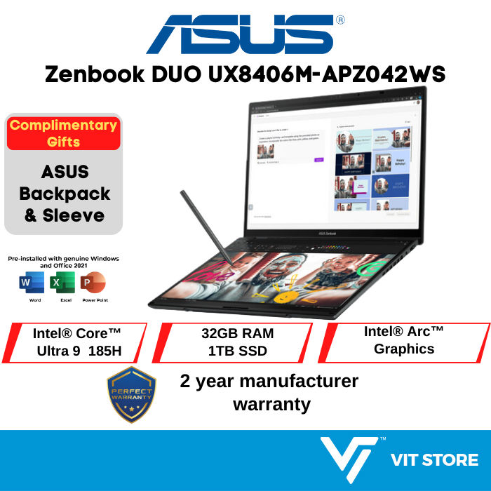 Asus Zenbook DUO UX8406M-APZ042WS Laptop Intel® Core™ Ultra 9 185H ...