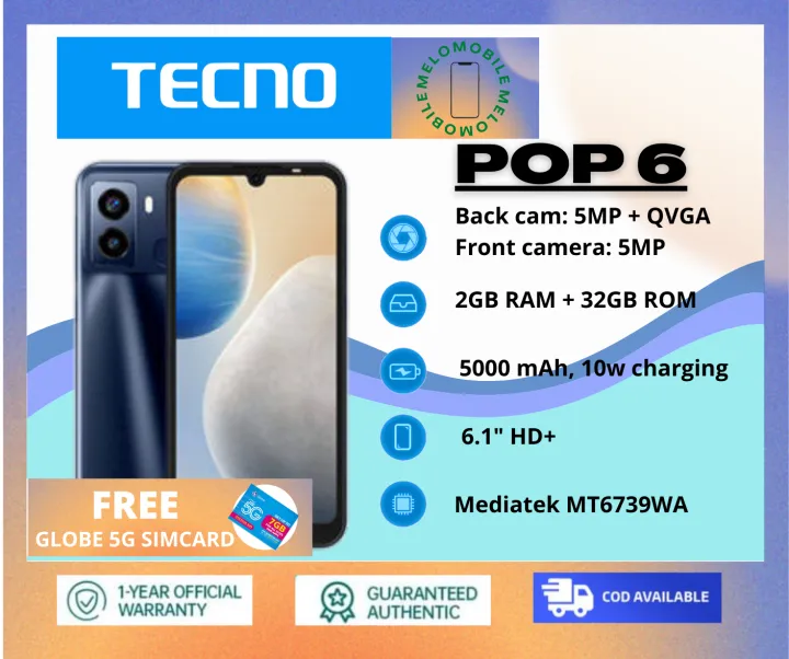 Tecno POP 6 5000mAh Large Battery | 4g LTE | Fingerprint Sensor | Lazada PH