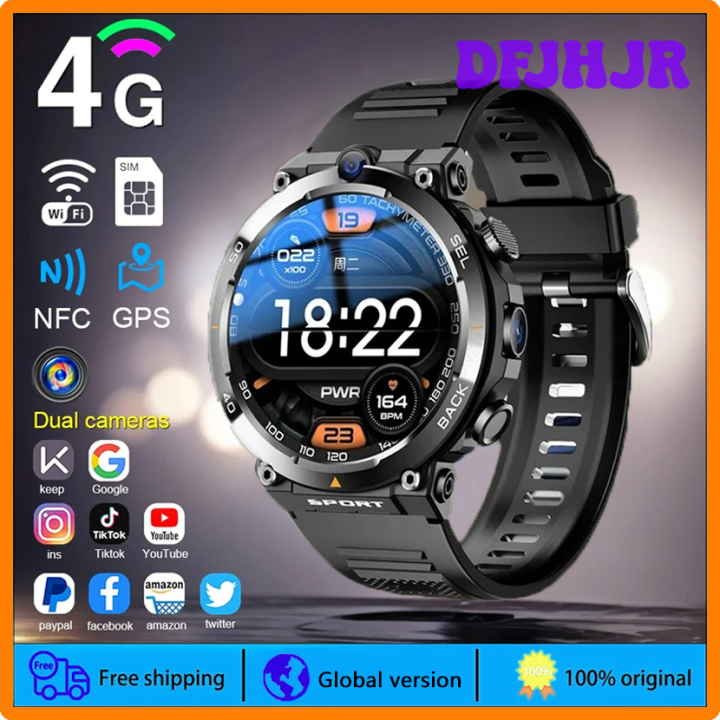 4G LTE Smartwatch For Men Gps Hd Dual Camera Sim Talk NFC Heart Rate ...