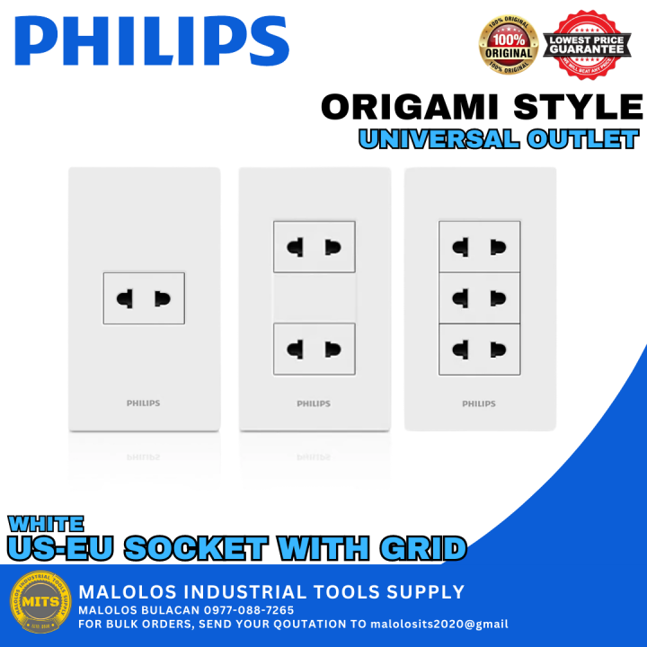 PHILIPS Origami Style 1 Gang , 2 gang , 3 gang 2P US- EURO Socket ...