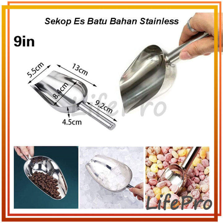 9inch Sekop Es Batu Bahan Stainless / Sekop Stainless Biji Kacang ...