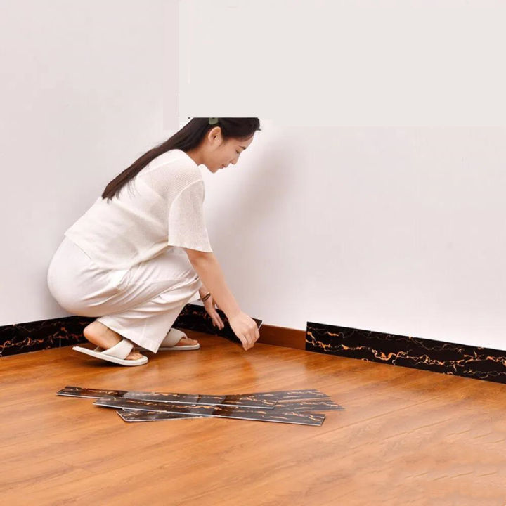 10 Pcs 8cmx60cm Marble Self-Adhesive Baseboard Waterproof Wall Skirting ...