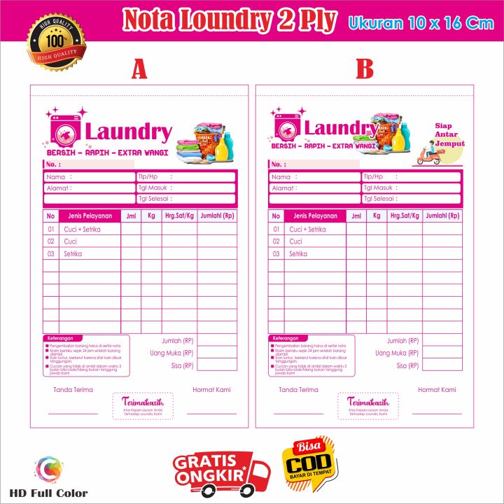NOTA LOUNDRY 2 RANGKAP UKURAN 10 X 16 CM NOTA LOUNDRY MURAH NOTA BON 2 ...