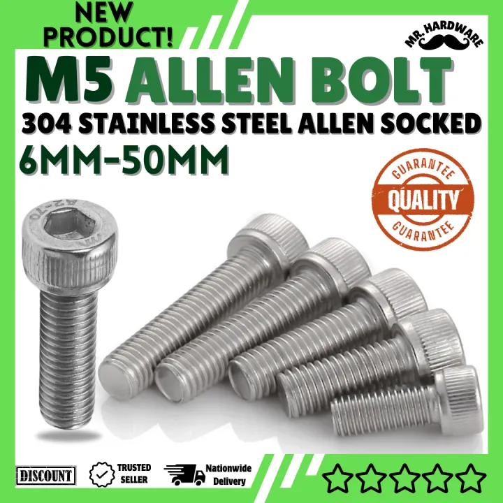 (5 PCS) M5 Allen Bolt 304 Stainless Steel 5mm Thread Socket Head Cap ...
