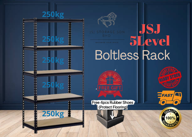 JSJ (MattBlack) 5levels [Heavy Duty Rack] 1500kg Rak Besi Serbaguna ...