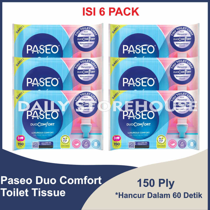 Paket 6 Pack Tissue Paseo Duo Comfort Tisu Toilet Interfold Travel Pack ...