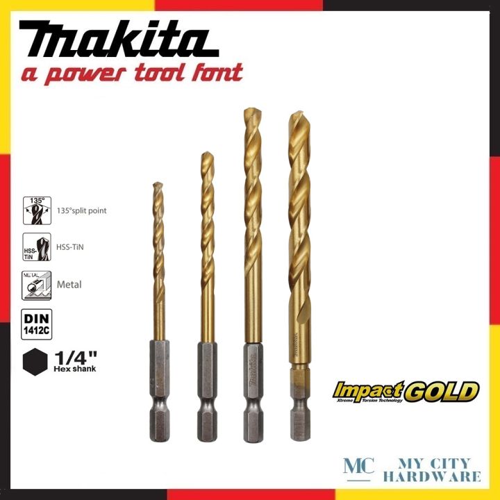 Makita HSS-TiN Metal Drill Bit With 1/4'' Hex. shank | Lazada