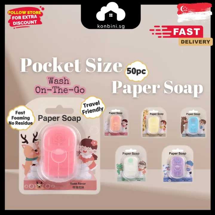[SG] 50pc Pocket-Size Paper Soap Hand Wash Anti-Bacterial Cleaning ...