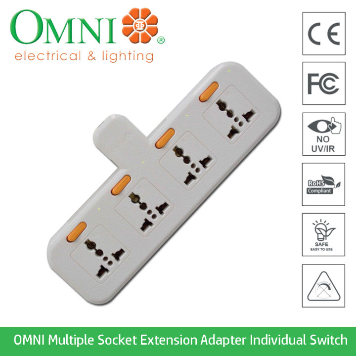 OMNI Multiple Socket Extension Adapter with Individual Switch 4 Gang ...