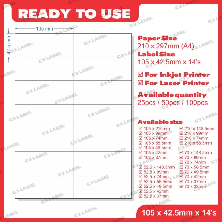 A4 Blank Sticker / A4 Pre Cut Blank Sticker - 100 sheets (Variety sizes ...